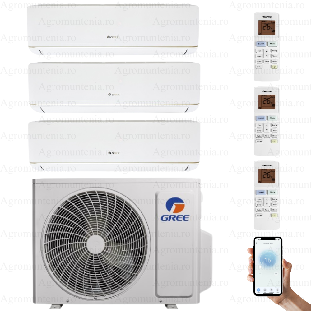 Pachet aer conditionat multi split Gree, inverter 3 x 9000 BTU, Wifi ...