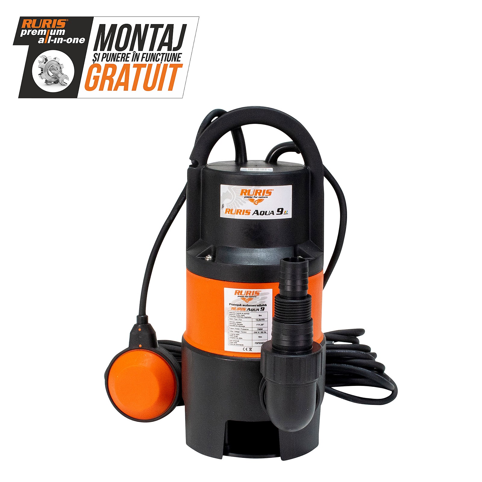 Pompa submersibila RURIS AQUA 9, pentru apa murdara, 750 W, inaltime ...